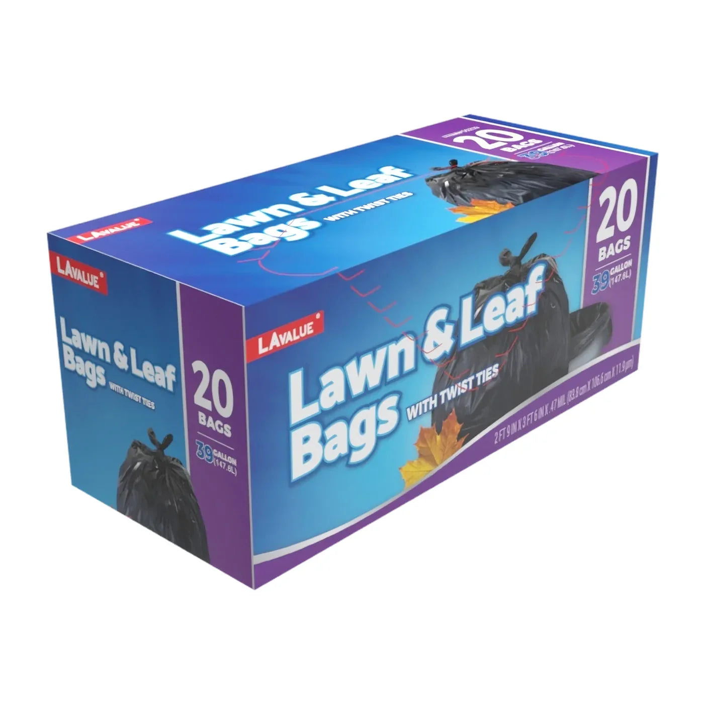 (D56239) "LA Value" Lawn & Leaf Bags W/ Twist Ties, 39GAL, 20Bags/ Box ...